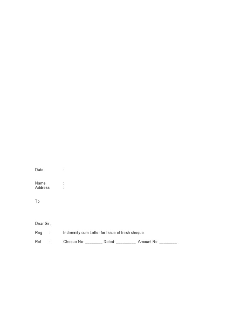 Format - Issuance of Duplicate Cheque by MDIndia | PDF | Indemnity ...