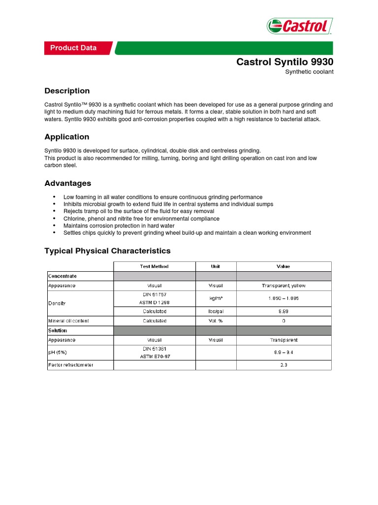 Castrol Syntilo 9930 | PDF | Grinding (Abrasive Cutting) | Building ...