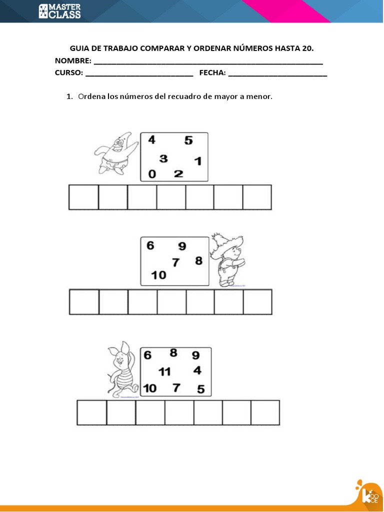 1511464476guia de Trabajo Comparar y Ordenar Numeros Hasta El 20 | PDF