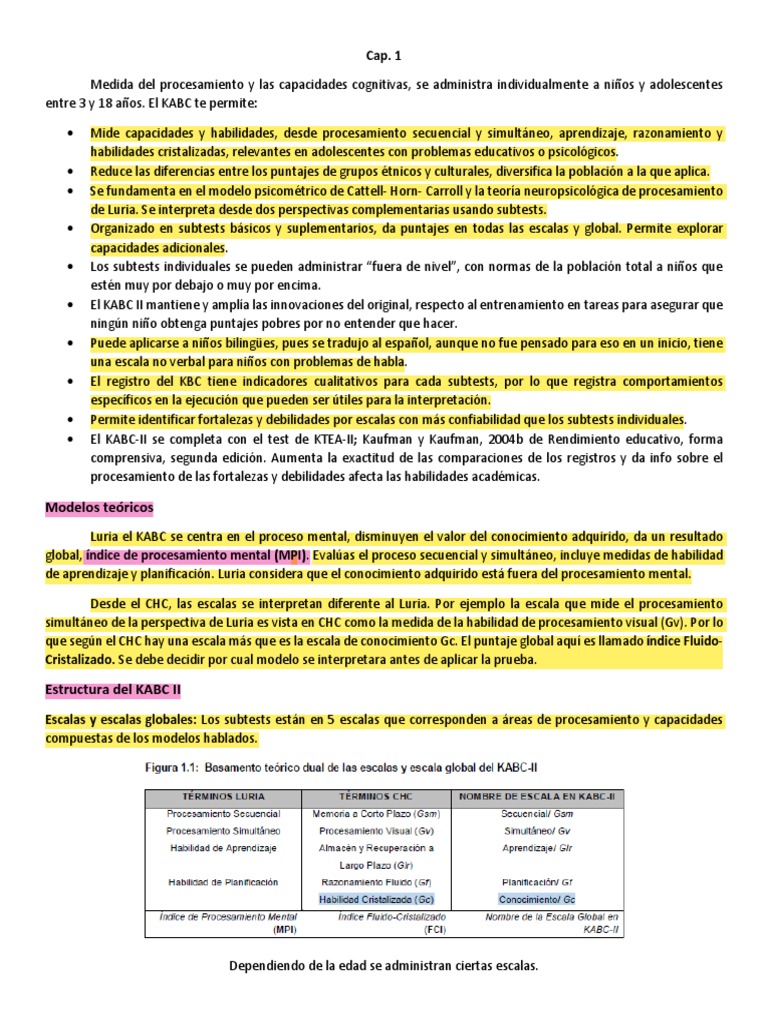 Kabc II Cap. 1-4 y 6 | PDF | Neurociencia | Evaluación neuropsicológica