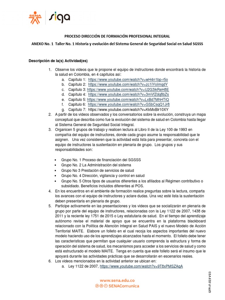 Taller No. 1 Historia y Evolución Del SGSSS | PDF | Science | Ciencia y ...