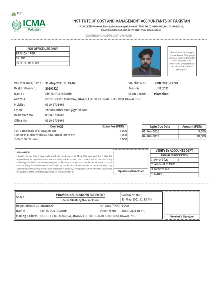 ICMA Pakistan - Online Examination Forms | PDF | Business | Science