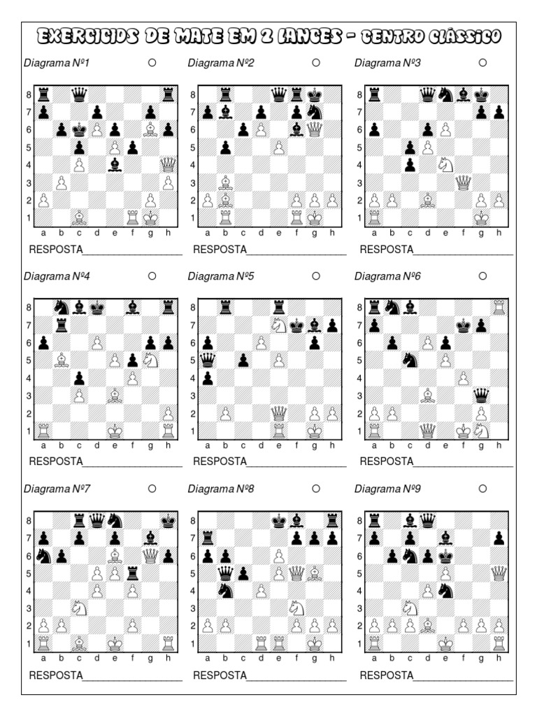 EXERCICIOS DE MATE EM 2 LANCES | PDF | Aberturas (xadrez) | Teoria do Jogo