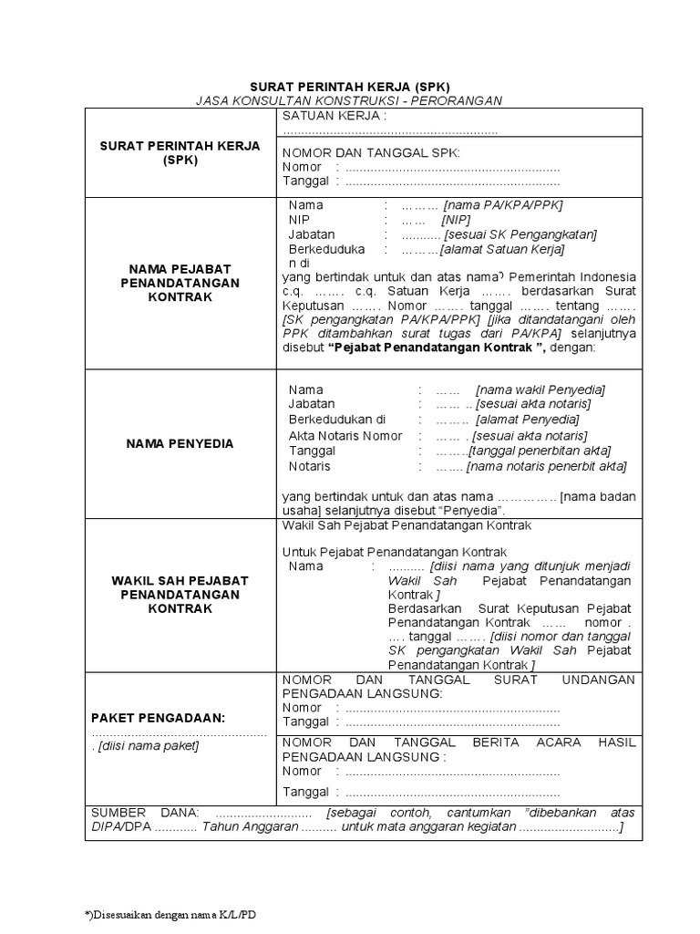 SURAT PERINTAH KERJA JKK Perorangan | PDF