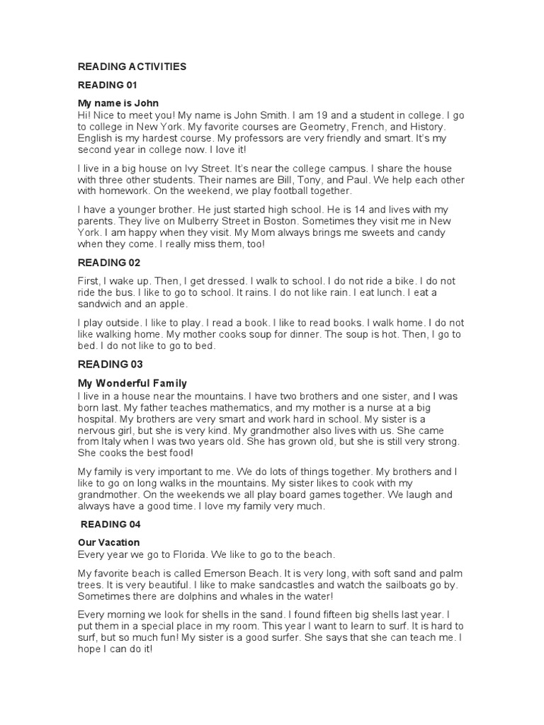 Reading Activities Part 2 | PDF | Foods