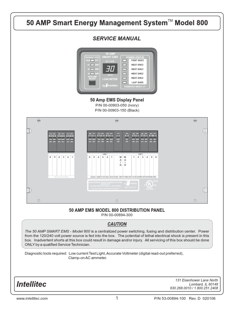 50 AMP Smart Energy Management System Model 800: Intellitec | PDF ...