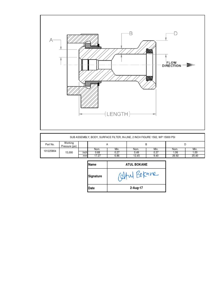 Sub Assembly, Body, Surface Filter, In-Line, 2 Inch Figure 1502, WP ...