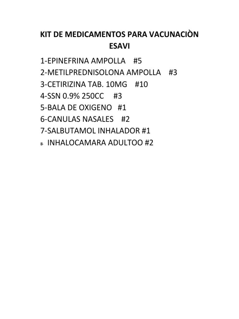 Kit de Medicamentos para Vacunaciòn Esavi | PDF