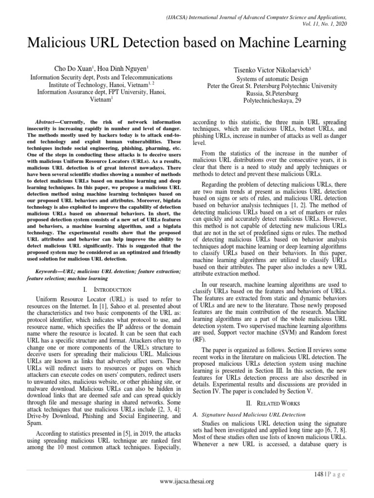 Paper 19 Malicious Url Detection Based On Machine Learning Pdf