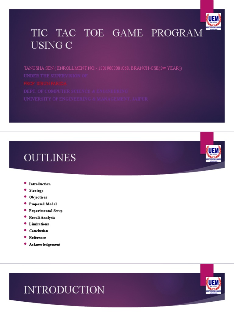 Tic Tac Toe Game Program Using C Pdf Applied Mathematics Computer