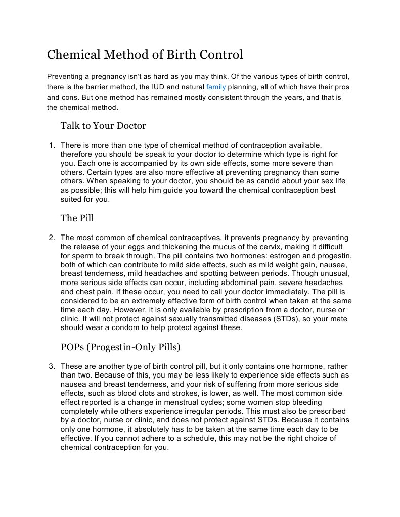 Chemical Method of Family Planning | PDF | Birth Control | Combined ...