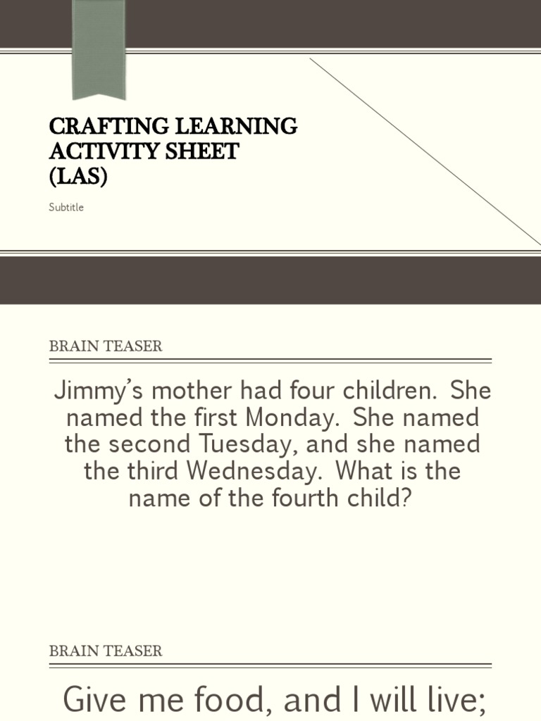Crafting Learning Activity Sheet (LAS) : Subtitle | PDF | Critical ...