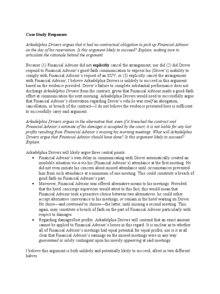 Case Study Responses (KJ) | PDF | Breach Of Contract | Damages