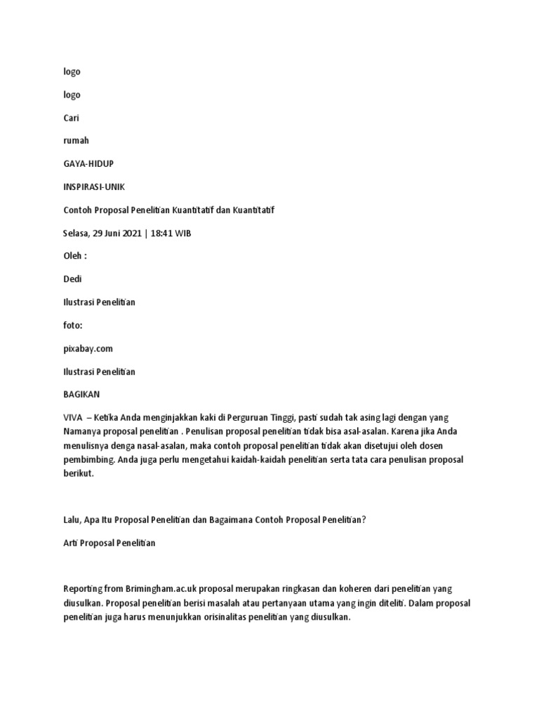 Contoh Proposal Penelitian | PDF