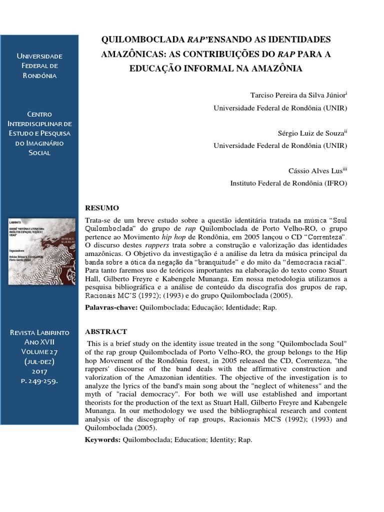 Artigo - Quilomboclada - Rap'Ensando As Identidades Amazônicas | PDF ...