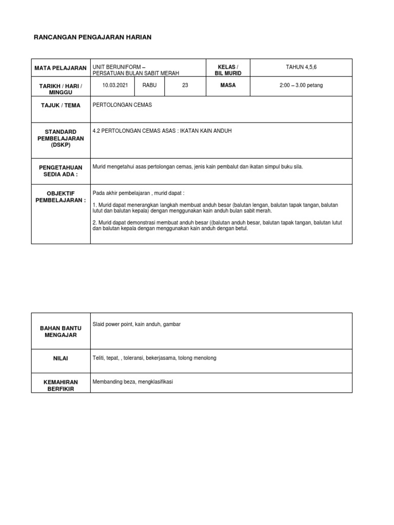 Pengajaran Ikatan Kain Anduh PBSM | PDF
