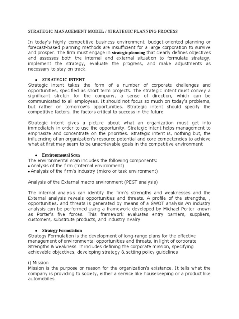 Strategic Management Model / Strategic Planning Process | PDF ...