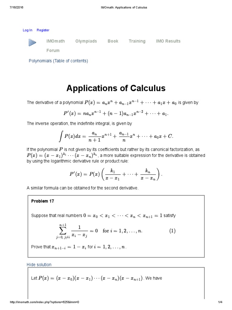 IMOmath - Applications of Calculus | PDF | Zero Of A Function ...