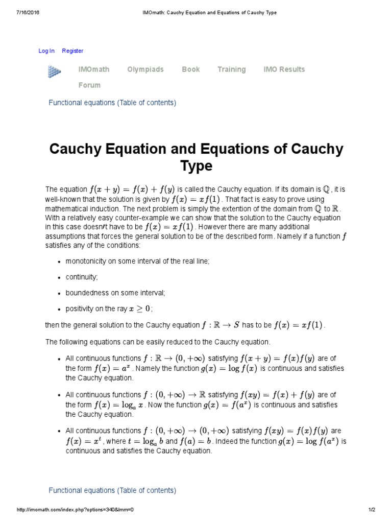 Imomath Cauchy Equation And Equations Of Cauchy Type Pdf Function Mathematics
