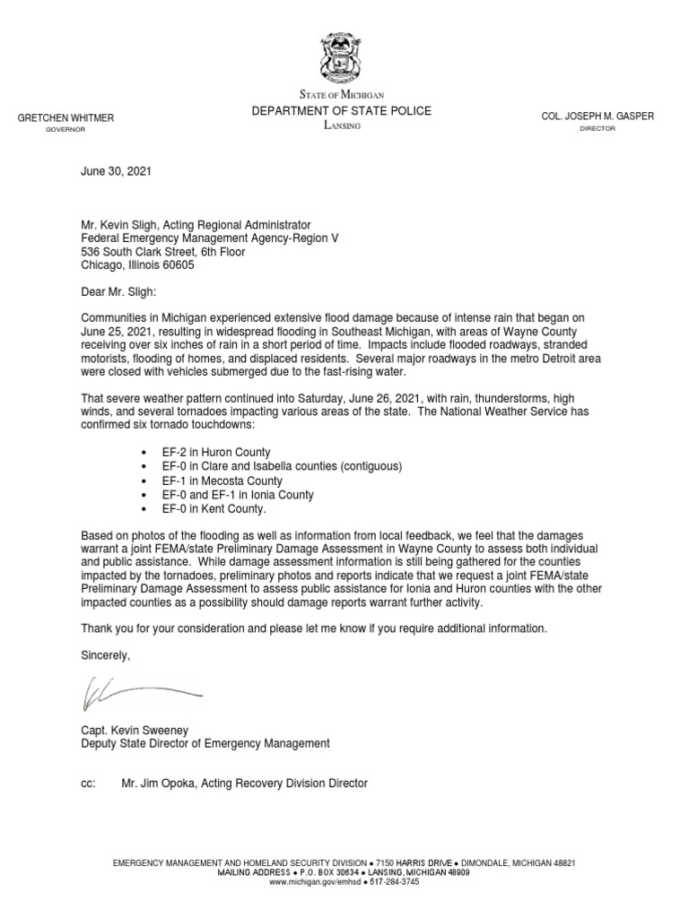 PDA Request Letter | PDF | Federal Emergency Management Agency ...