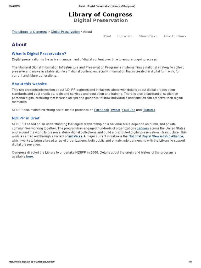 About - Digital Preservation (Library of Congress) | PDF