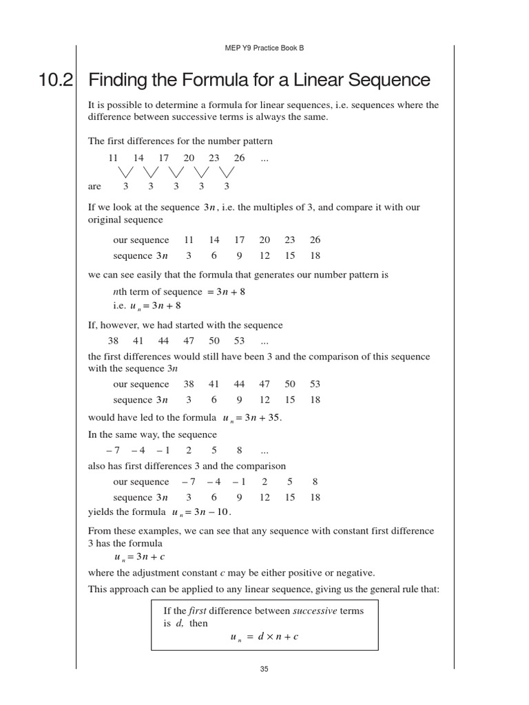 Finding The Linear Formula For A Sequence | PDF | Sequence | Equations