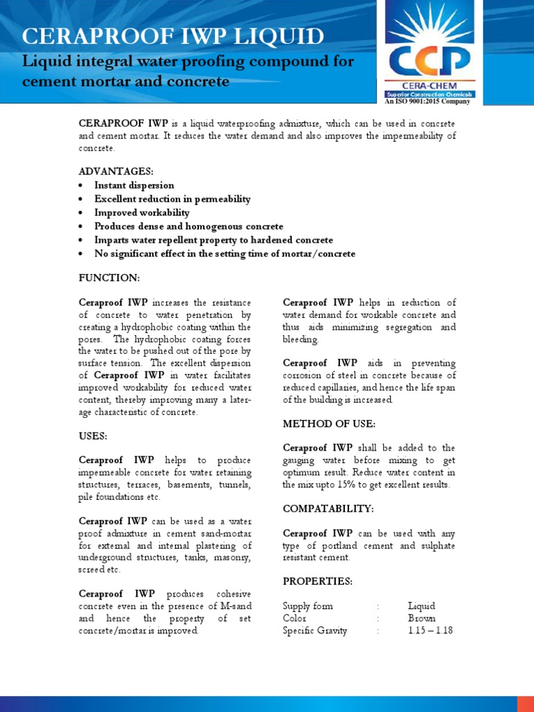 Ceraproof Iwp Liquid: Liquid Integral Water Proofing Compound For ...