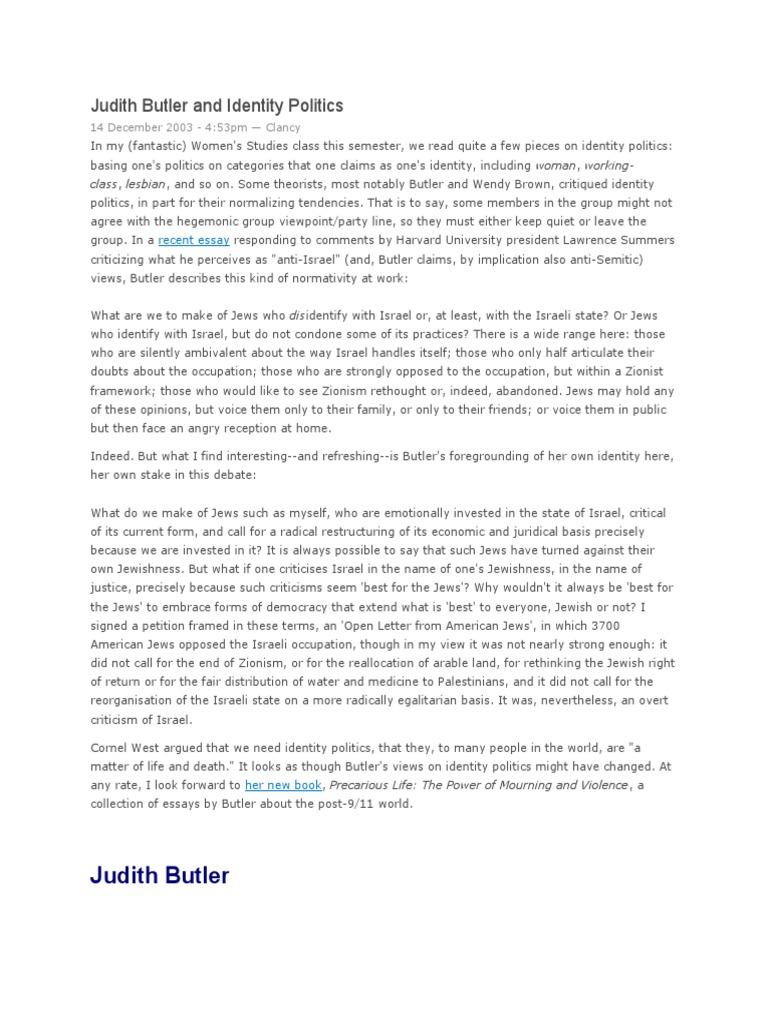 Judith Butler and Identity Politics | PDF | Gender | Gender Studies