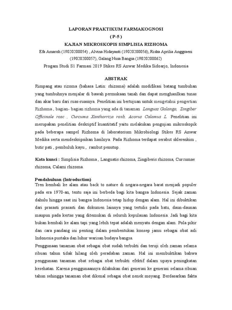 Laporan Praktikum Farmakognosi Rizhoma | PDF