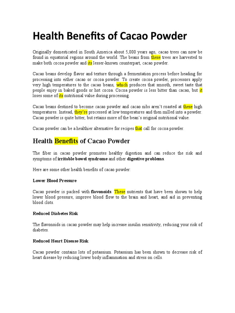 Health Benefits of Cacao Powder | PDF