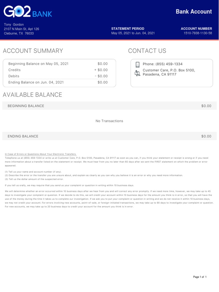 GO2bank Statement June 4, 20213990251701718017699 | PDF | Receipt ...