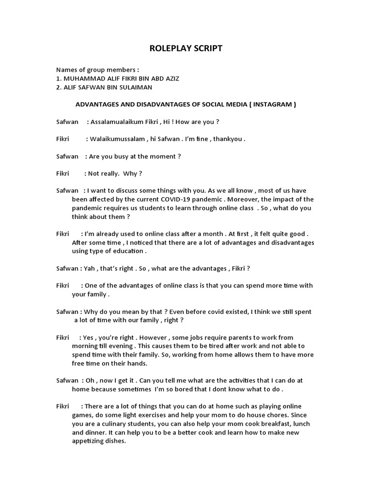 Roleplay Script Fikri & Safwan | PDF | Social Media | Popular Culture ...