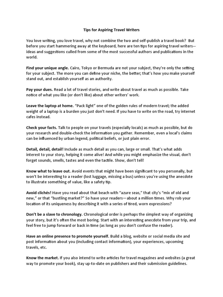 Essential Tips for Travel Writers | PDF | Communication | Internet