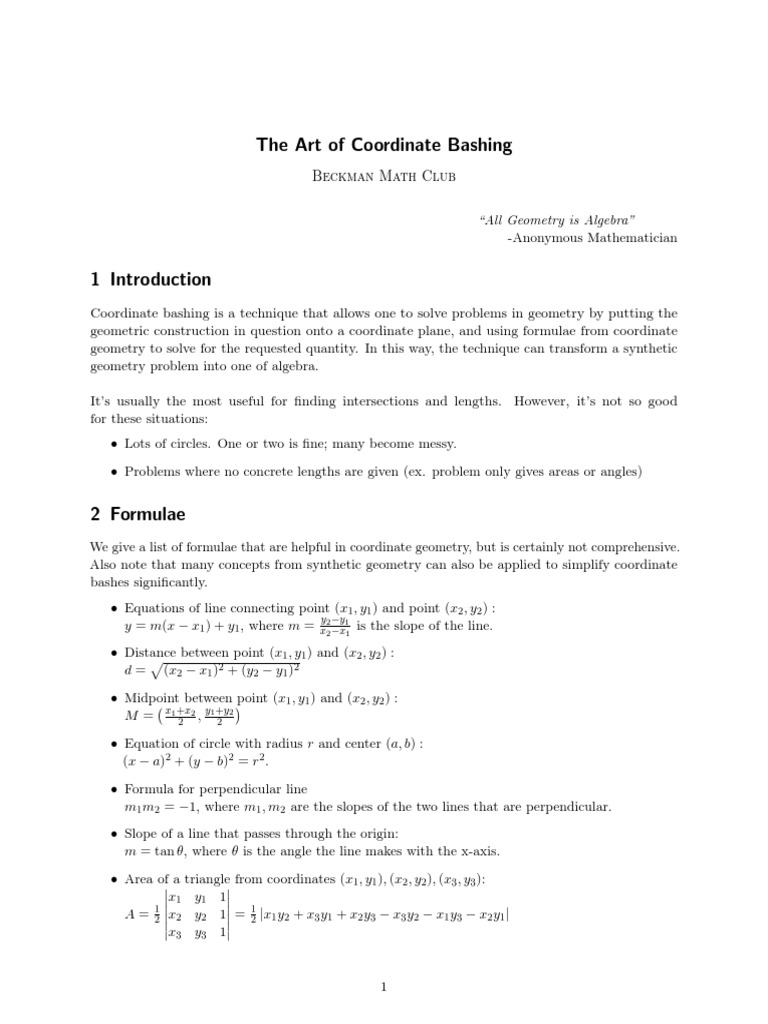 The Art of Coordinate Bashing: 1 1 2 2 1 1 y y X X 1 1 2 2 2 1 2 2 1 2 ...