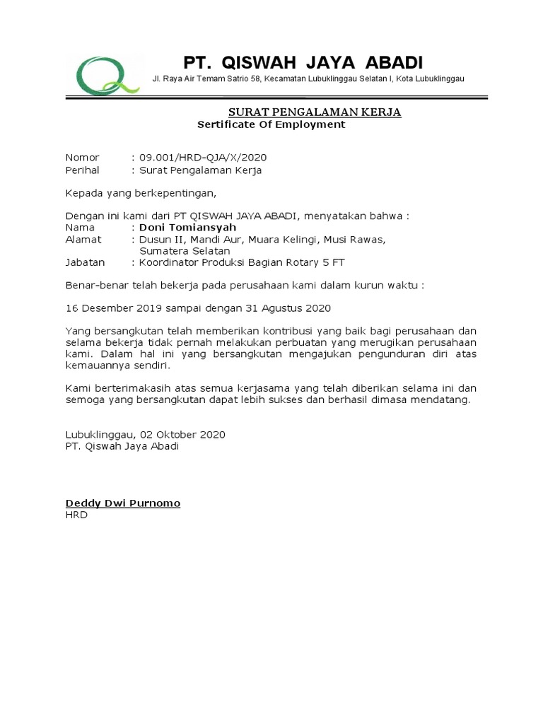 Contoh Surat Paklaring | PDF