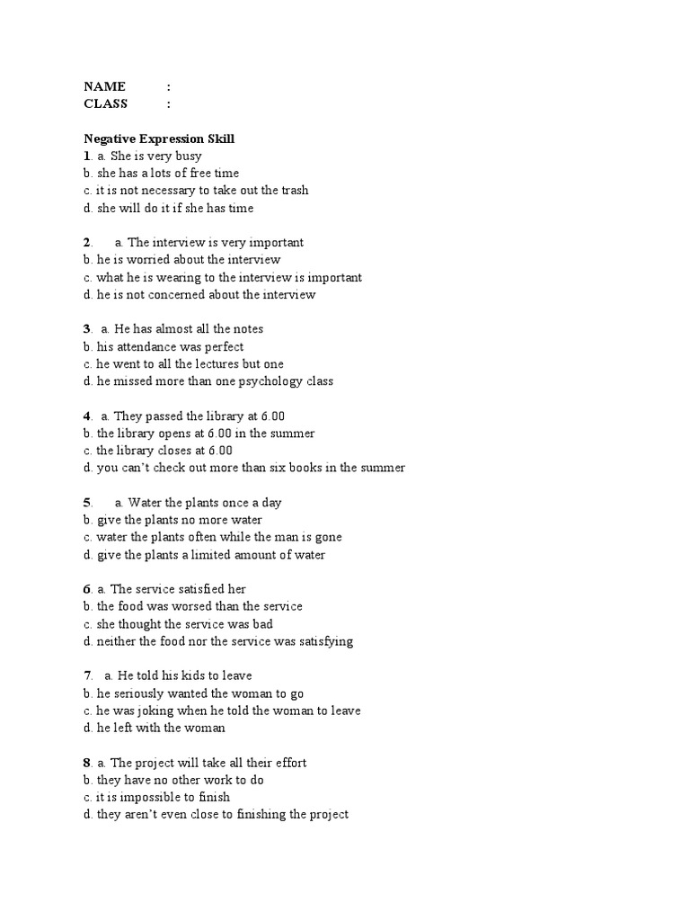 Negative and Suggestion Expression Skills | PDF