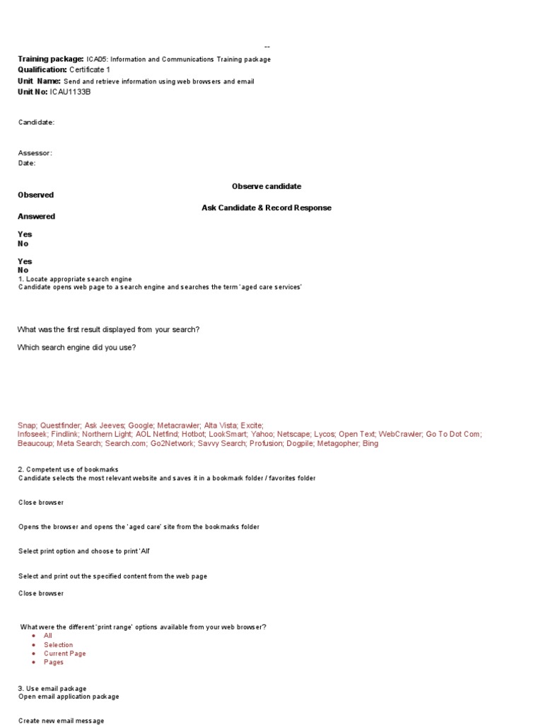 Training Package: Qualification: Certificate 1 Unit Name: Unit No ...
