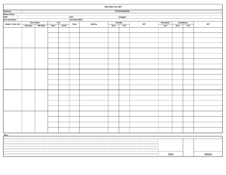Contoh Timesheet Alat Berat Harian | PDF