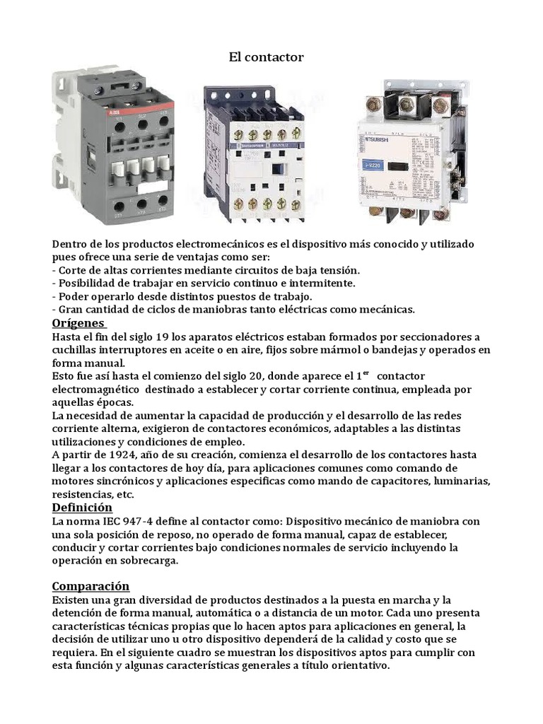 Definición y Funcionamiento del Contactor | PDF | Corriente eléctrica ...