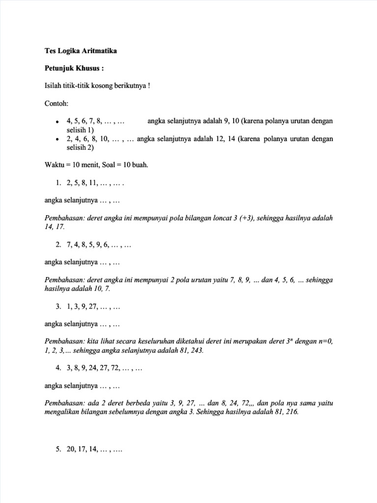 PDF Tes Logika Aritmatikadocx DL | PDF