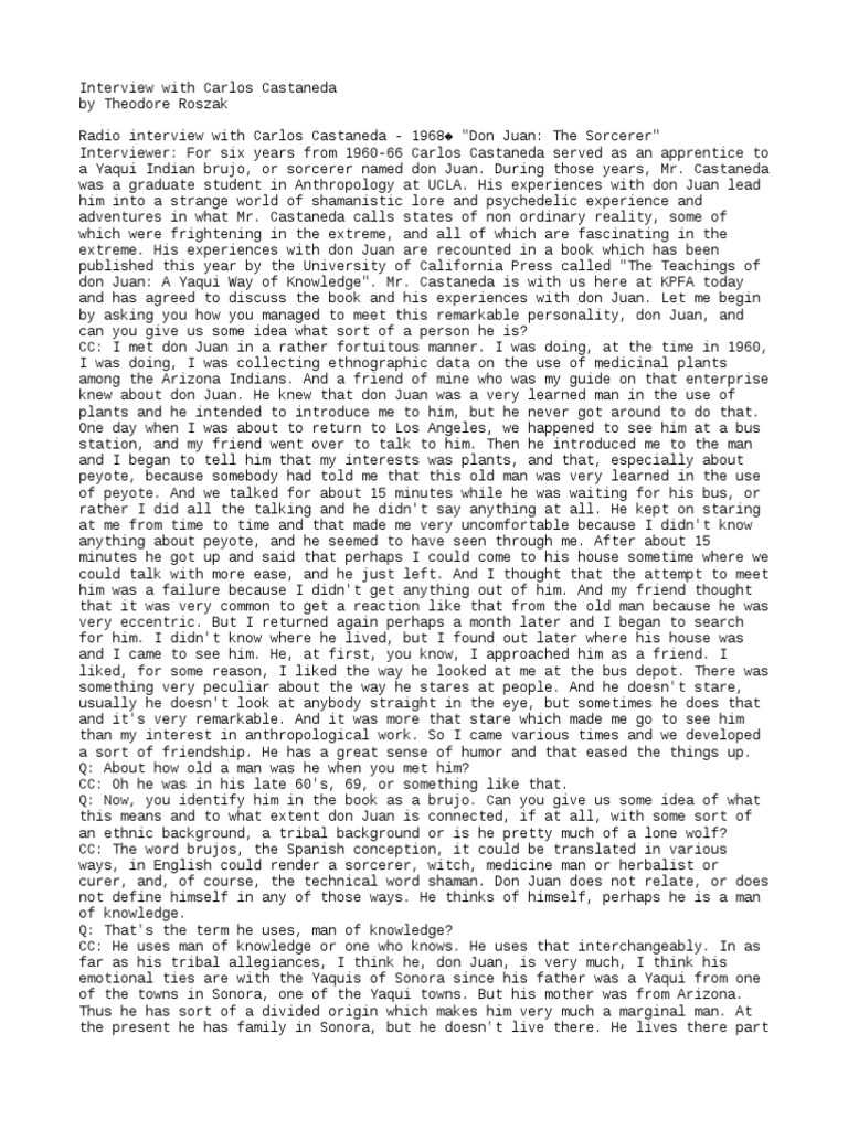 Castaneda, Carlos (With) - Interview by Theodore Roszak | PDF