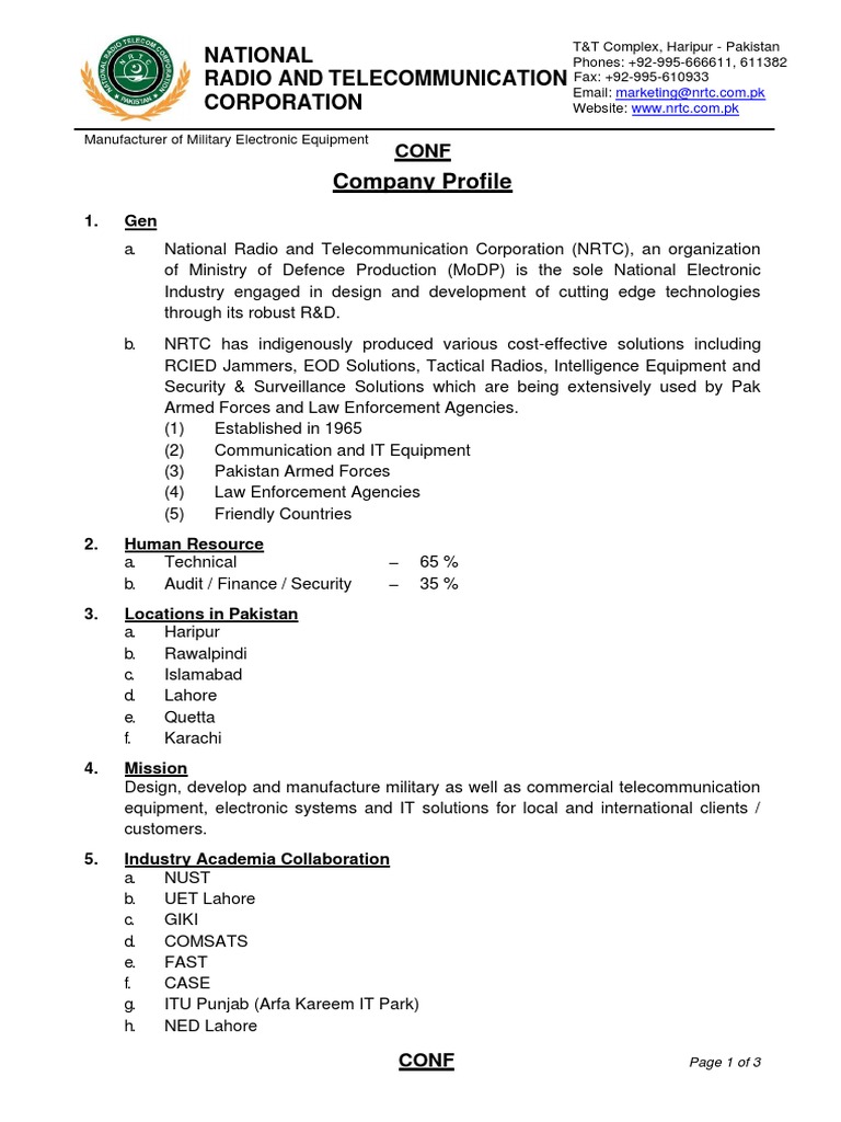 17 - (NRTC) Company Profile | PDF | Surveillance | Pakistan Armed Forces