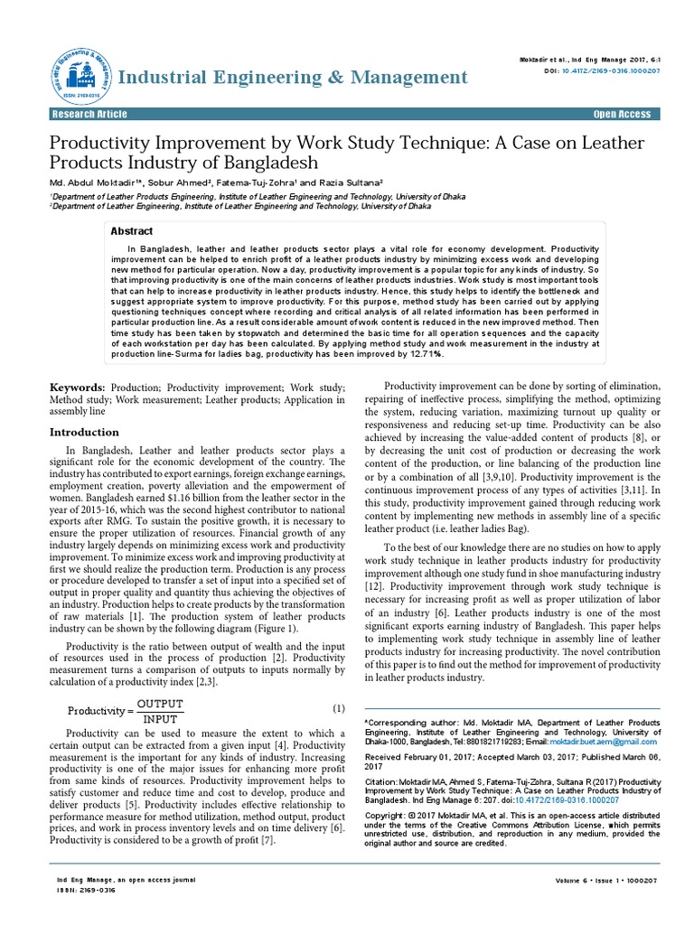 Productivity Improvement by Work Study Technique A Case On Leather ...
