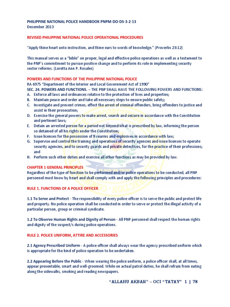 Revised Philippine National Police Operational Procedures | PDF ...