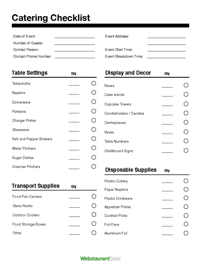Catering Checklist | PDF | Tableware | Domestic Implements