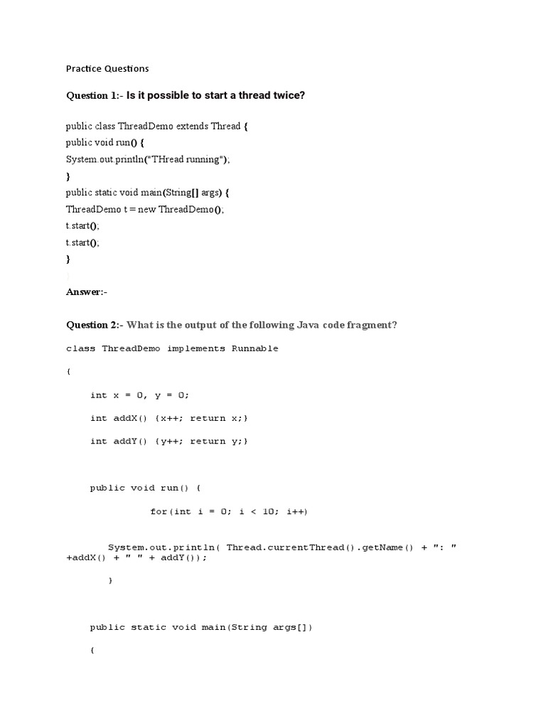 Question 1:-: Is It Possible To Start A Thread Twice? | PDF