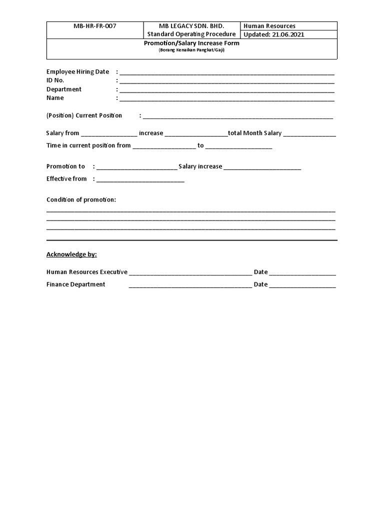 Promotion and Salary Increase Form | PDF