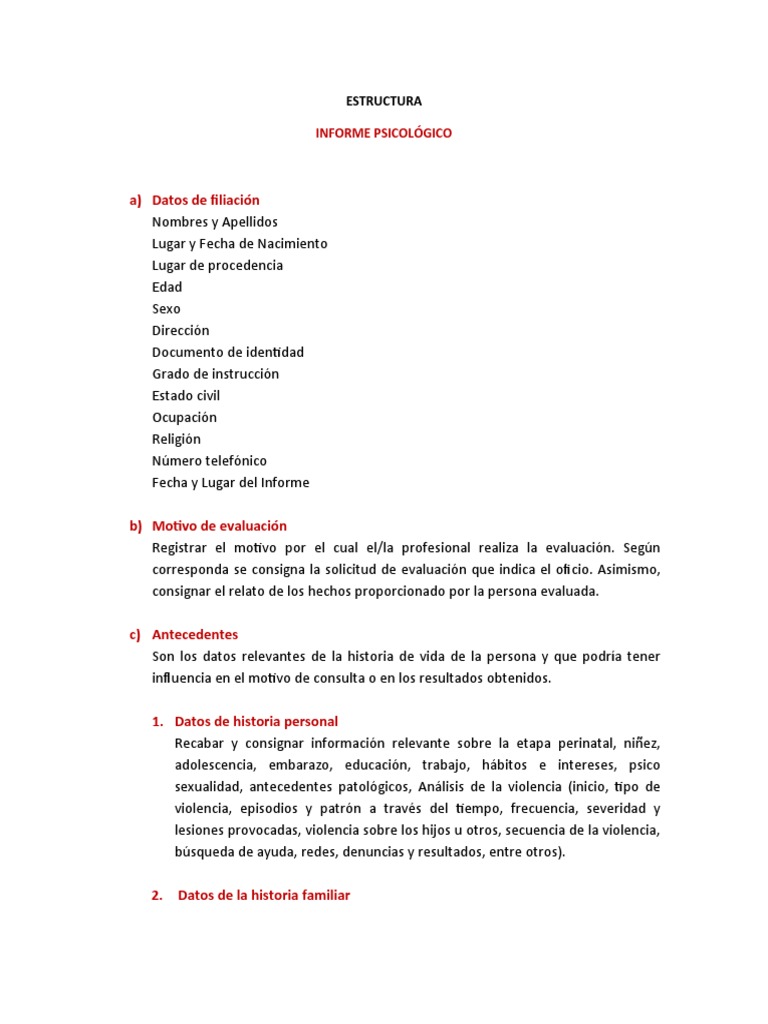 Estructura Del Informe Psicol | PDF | Las emociones | Ansiedad