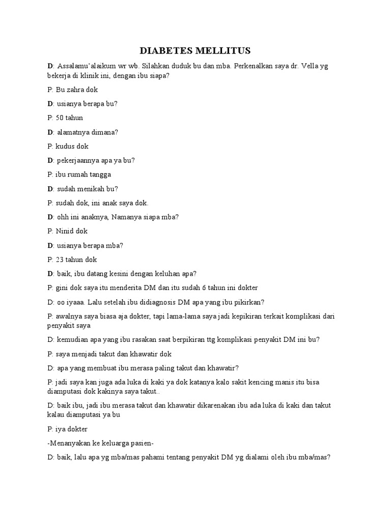 Script Skill Lab Diabetes Mellitus | PDF