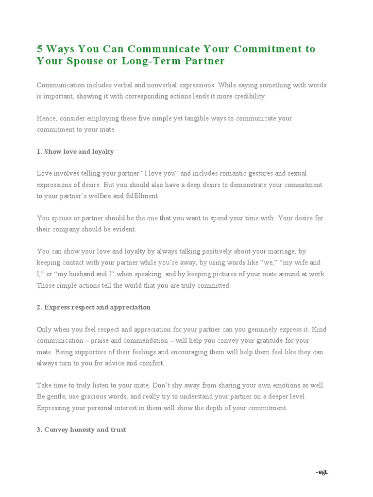5 Ways You Can Communicate Your Commitment To Your Spouse or Long | PDF ...